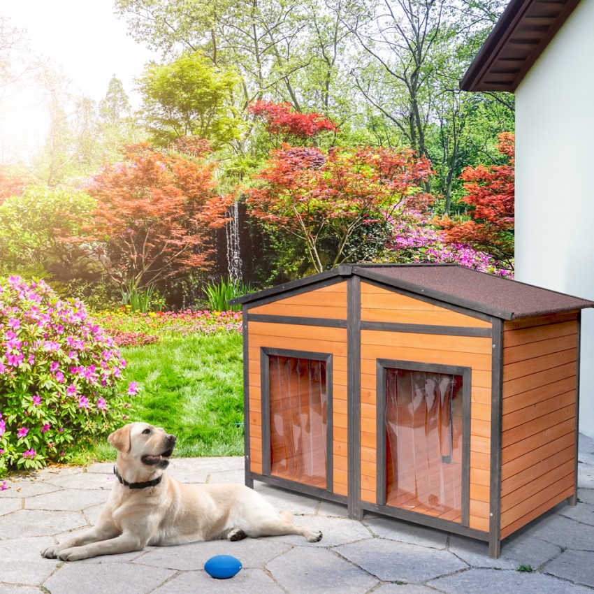Wooden outdoor dog house medium size 150x79x110 double entrance Oscar GERMAN Holzhaus Hundehutte fur drauBen mittelgroB 150