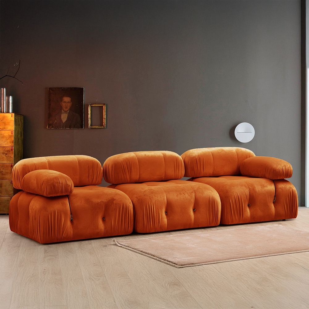 Bubble 3SV modular sectional sofa 4 seater in orange velvet